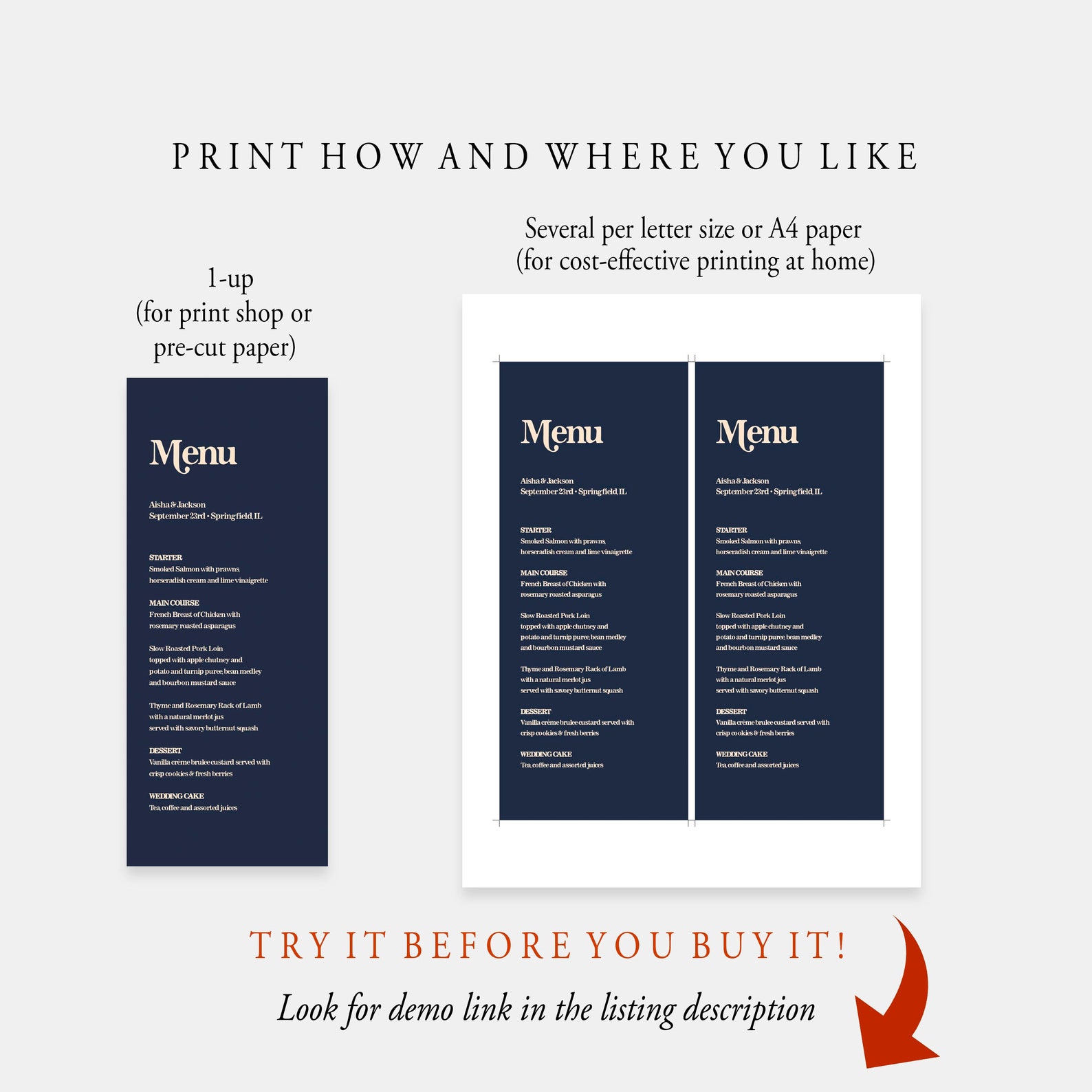 Navy Menu Template Printable Wedding Menu Cards DIY Editable - Etsy