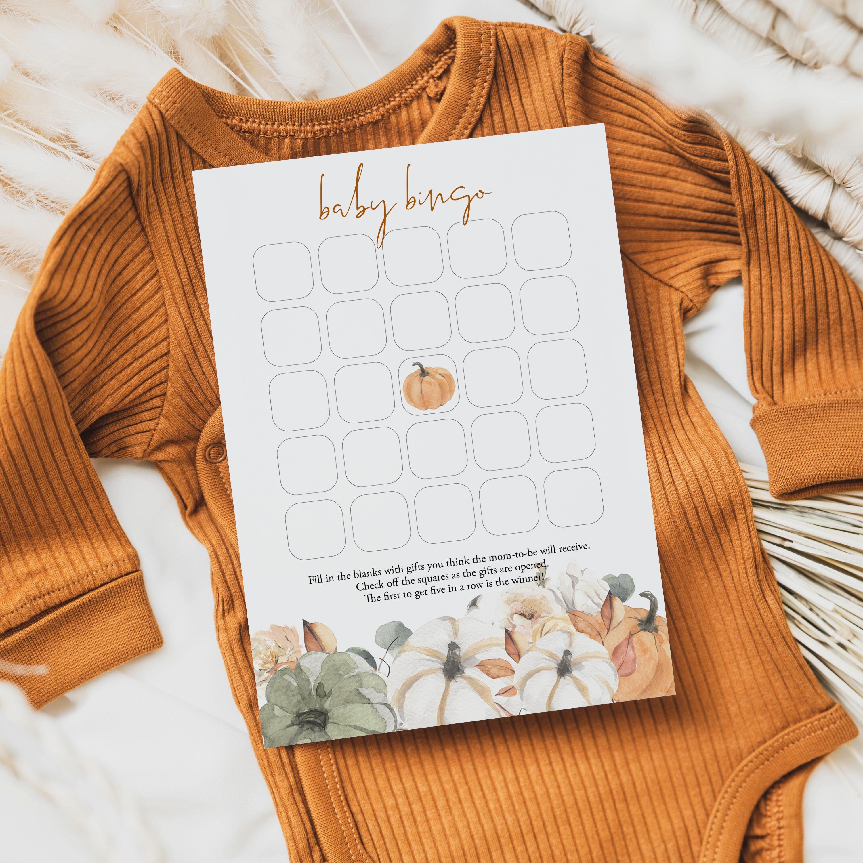 Pumpkin Baby Bingo Game Template Gender Neutral Fall Baby Shower Game ...