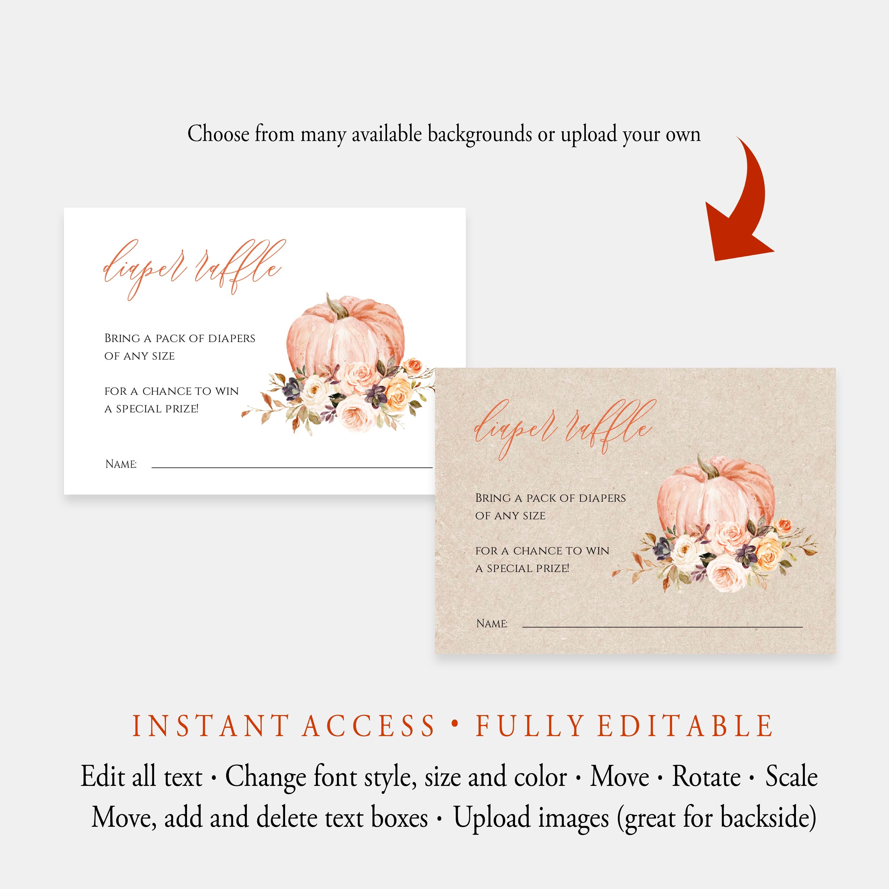 Pumpkin Diaper Raffle Card Insert Fall Diaper Raffle Ticket | Etsy