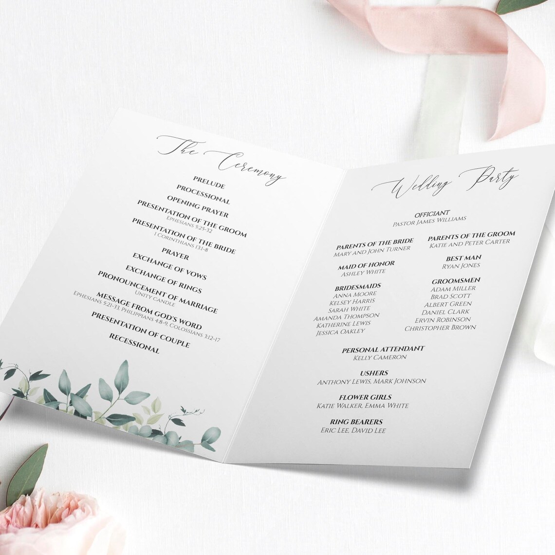 Folded Wedding Program Template Fully Editable Templett - Etsy