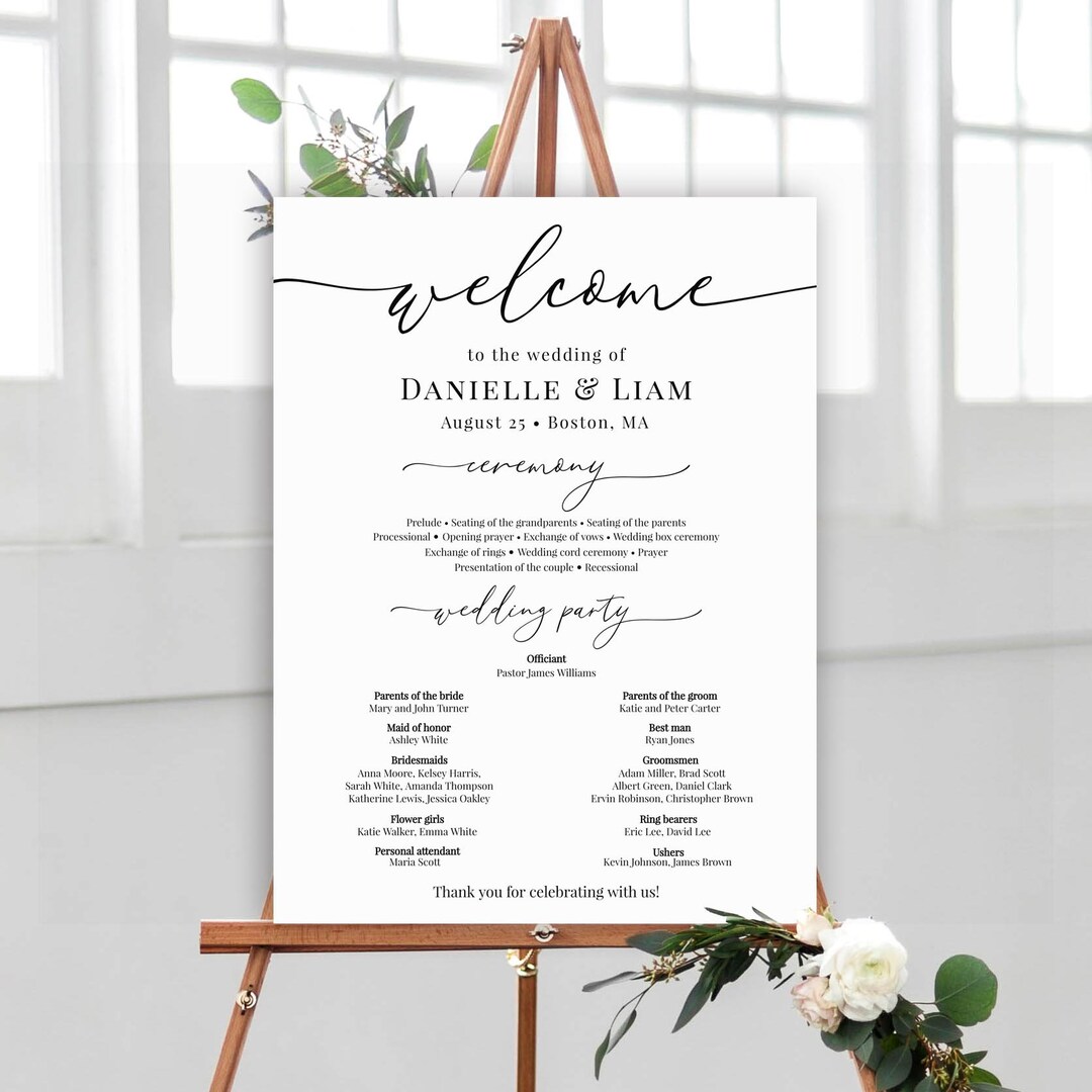 Modern Wedding Program Poster, Minimalist Wedding Program Board ...