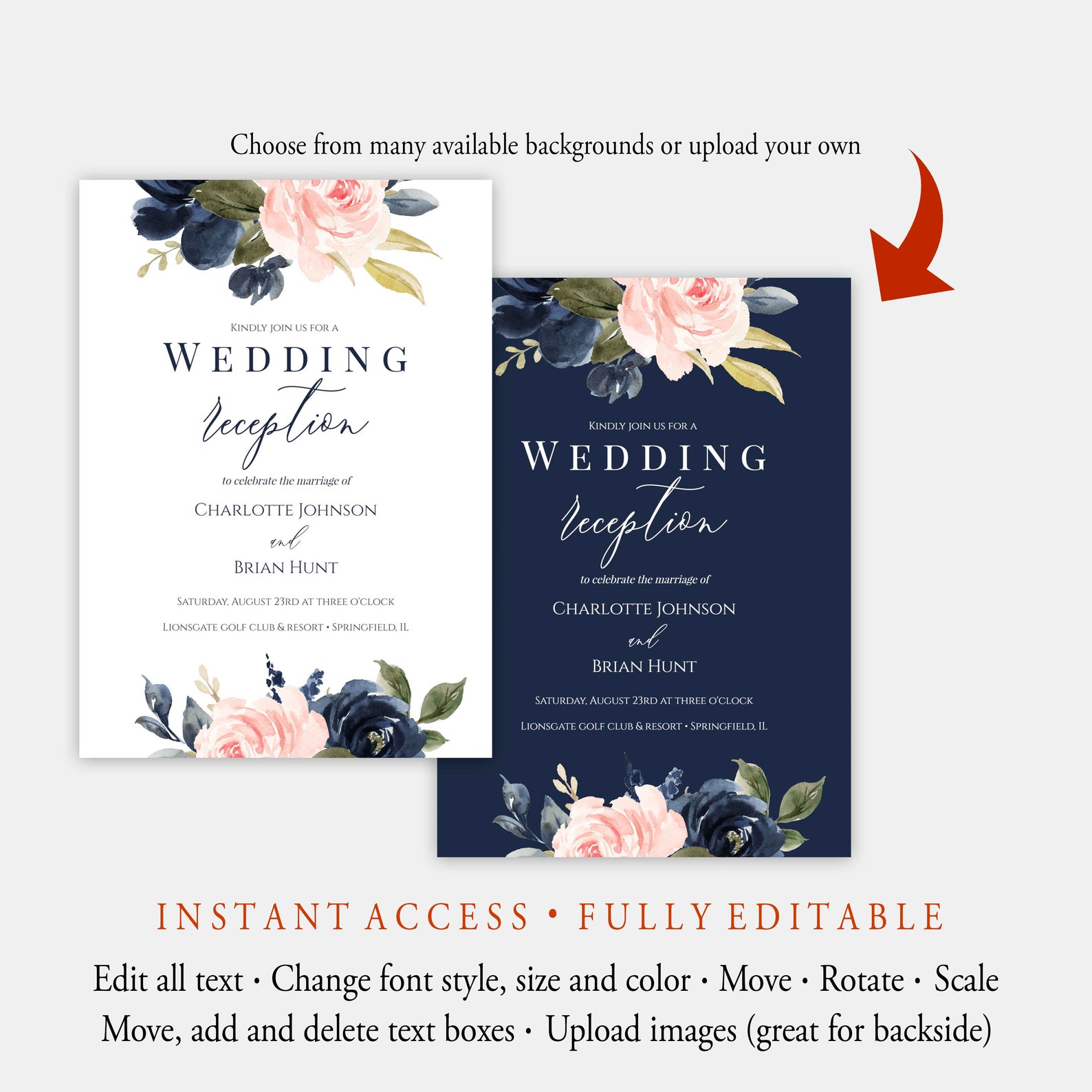 Wedding Reception Invitation Template 100% Editable Text - Etsy