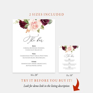 Bar Menu Sign Template, Instant Download, the Bar Sign, Bar Menu ...