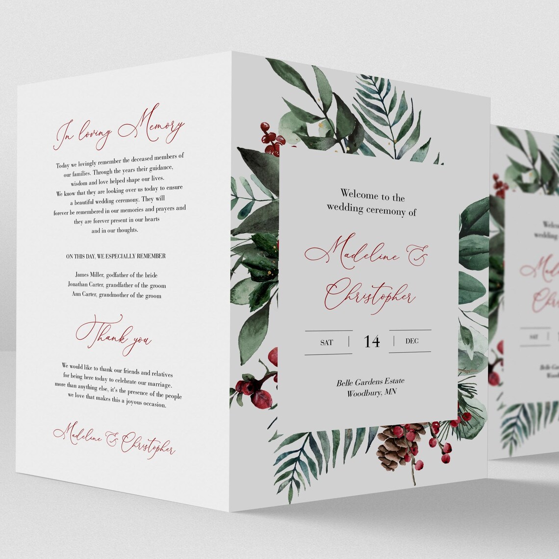 Winter Folded Wedding Program Template Editable Folded | Etsy