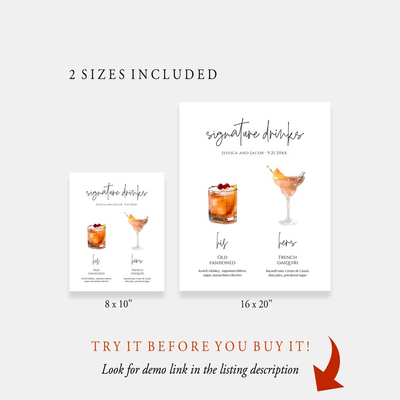 Editable Signature Drinks Sign Template Wedding Signature - Etsy
