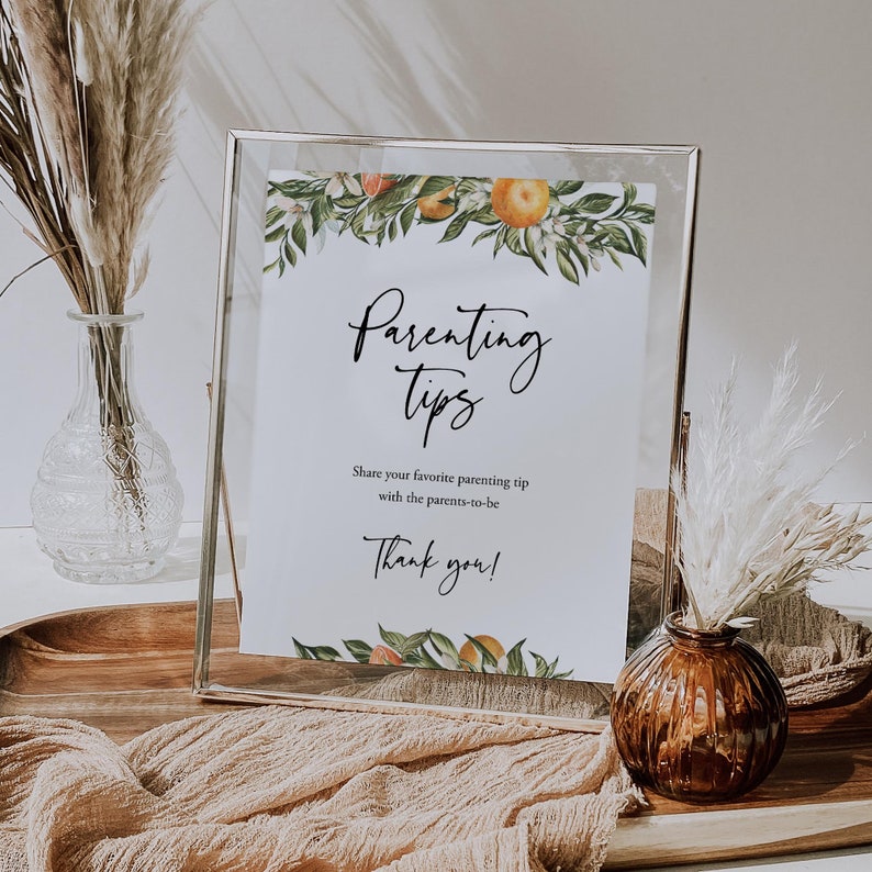 Parenting Tips Baby Shower Game Template Orange Parenting Advice Sign ...