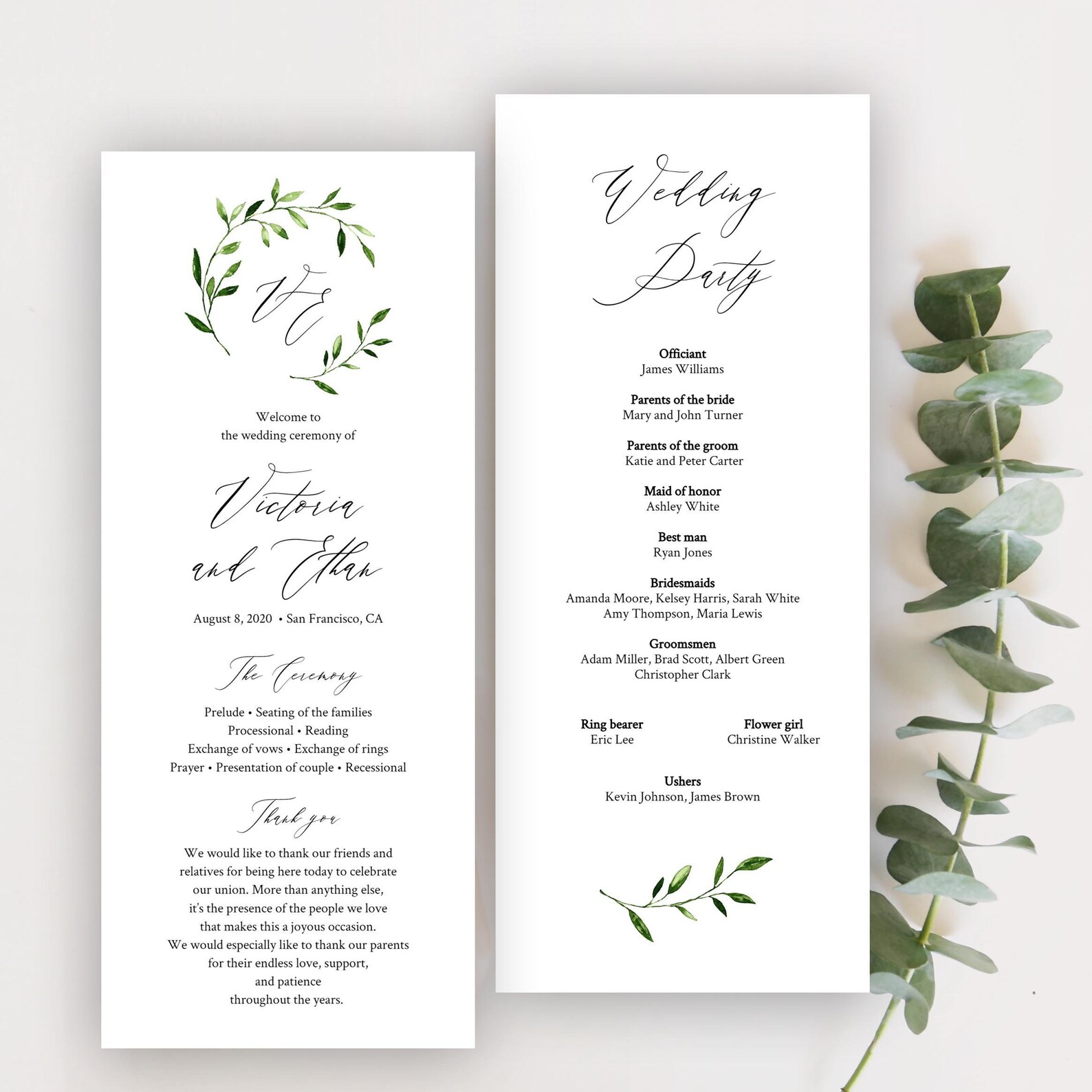 Wedding Program Template Fully Editable Printable Ceremony | Etsy