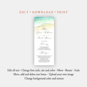 Beach Wedding Program Template, Editable Ocean Ceremony Template ...