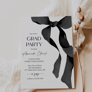 Graduation Party Invitation Black Bow Digital Graduation Announcement ...
