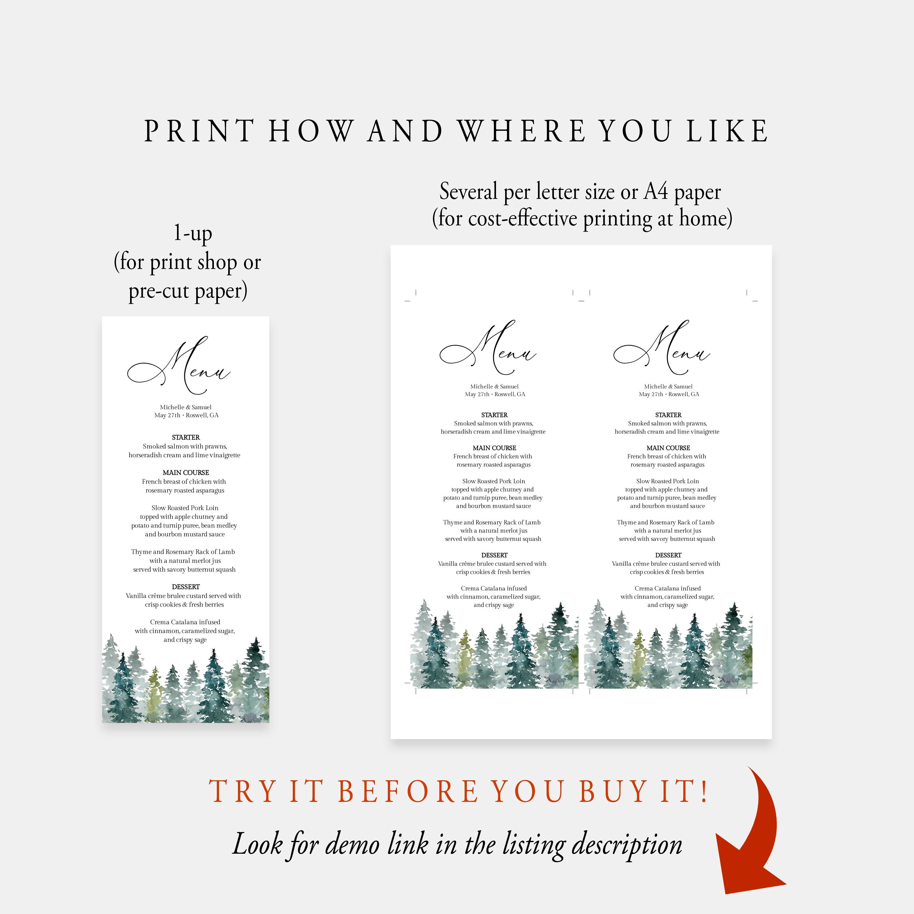 Forest Menu Template Outdoor Dinner Menu 2 Sizes Printable | Etsy