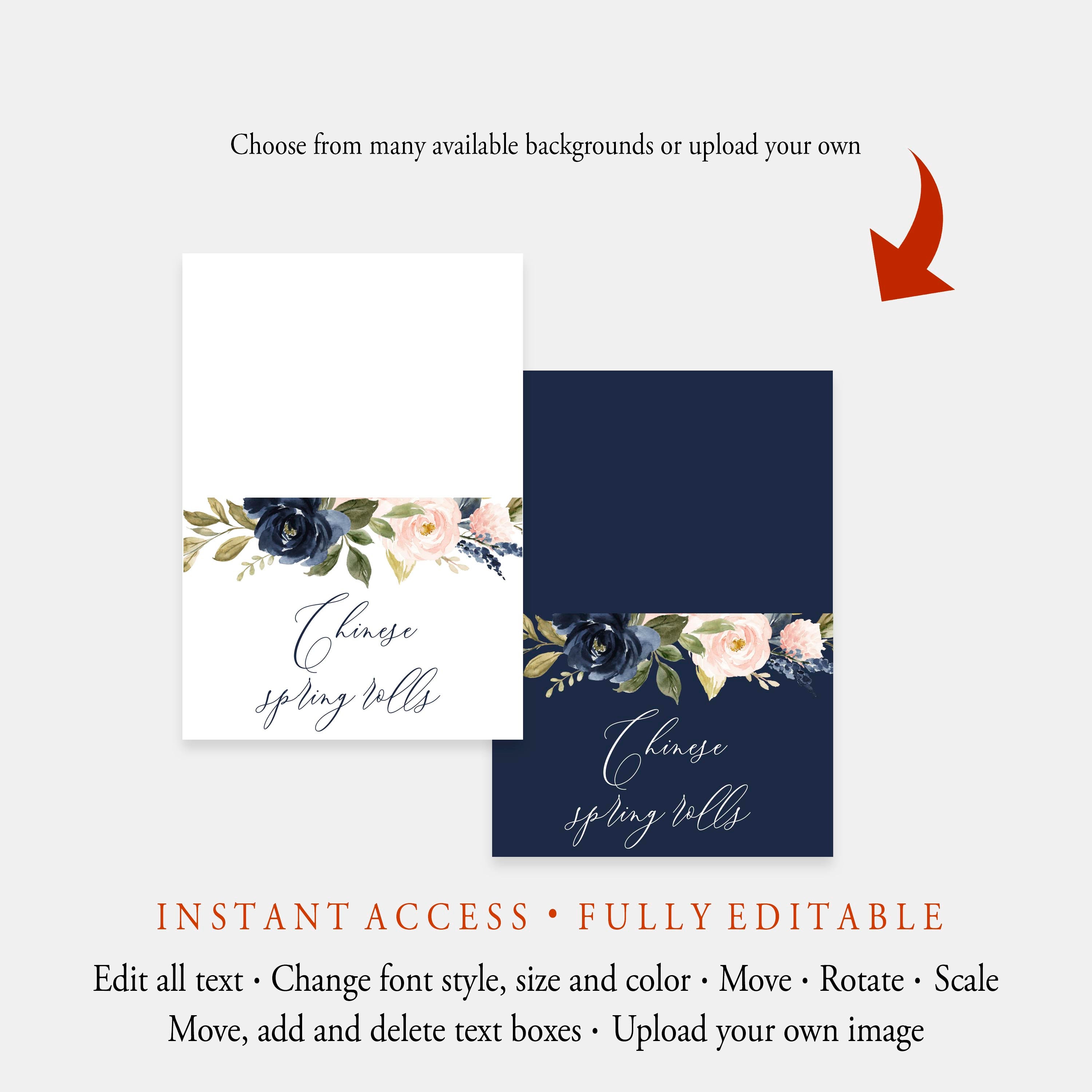 Blush And Navy Buffet Card Template Printable Food Label | Etsy