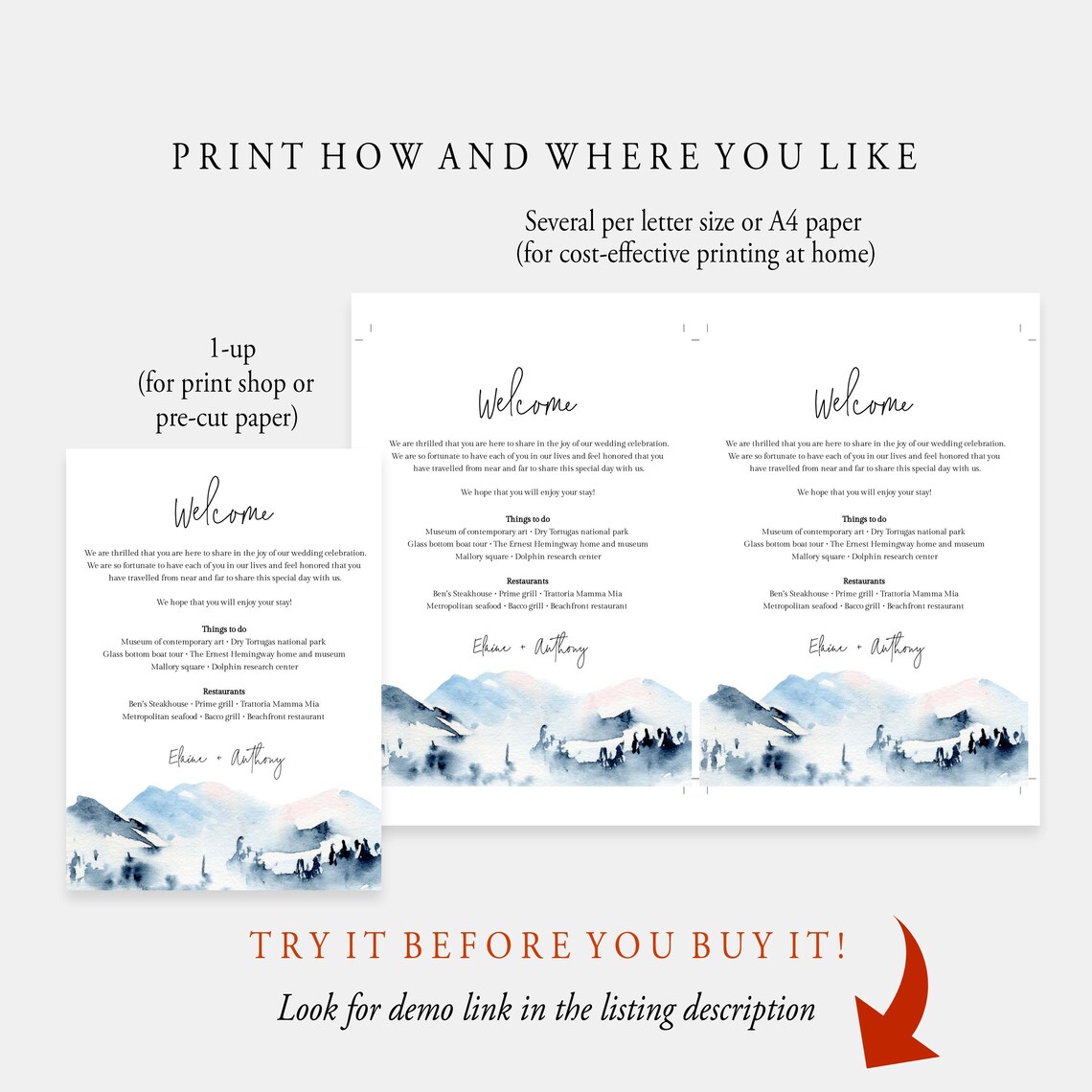 Mountains Welcome Letter Pine Tree Wedding Itinerary | Etsy