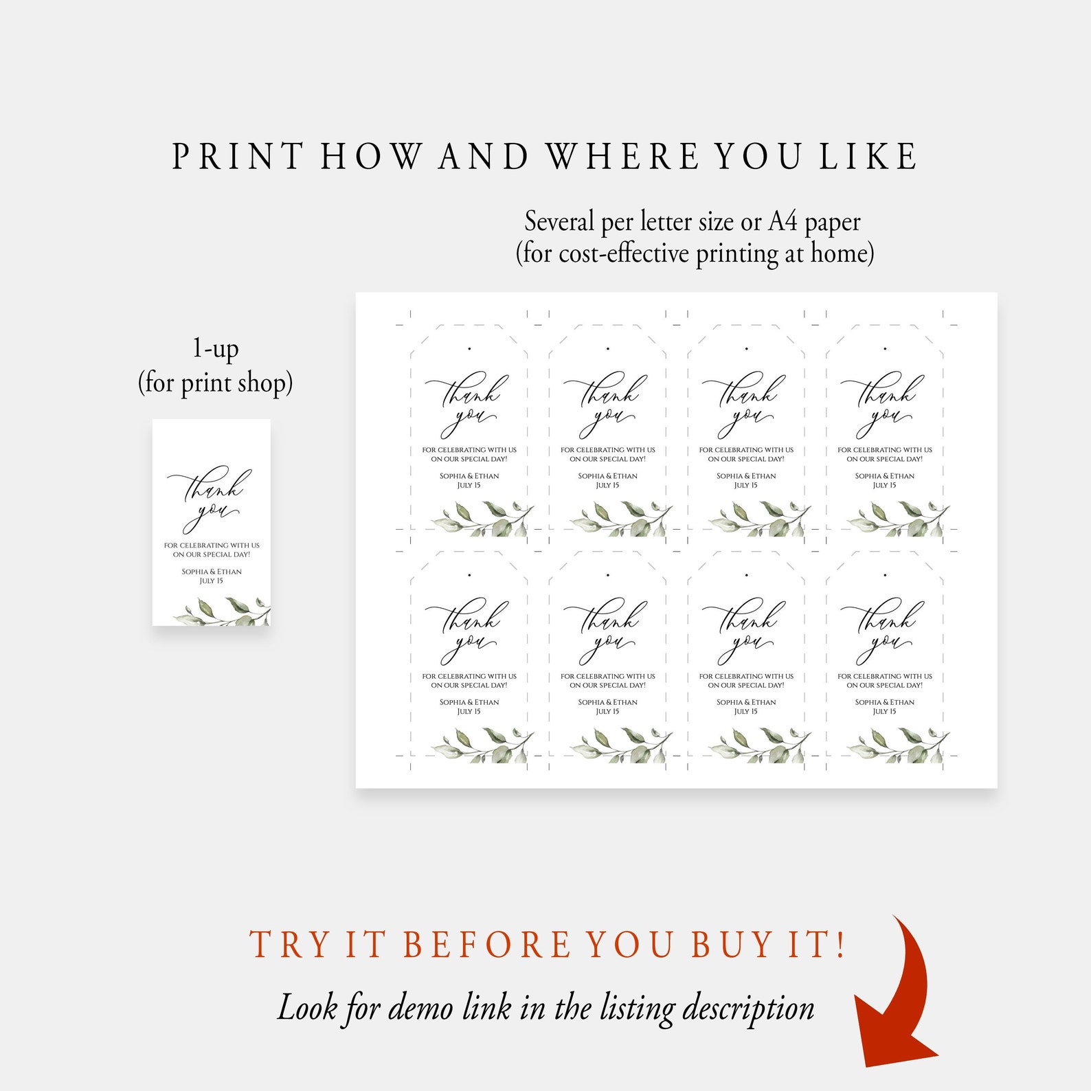 Greenery Thank You Tag Template Instant Download 100% | Etsy