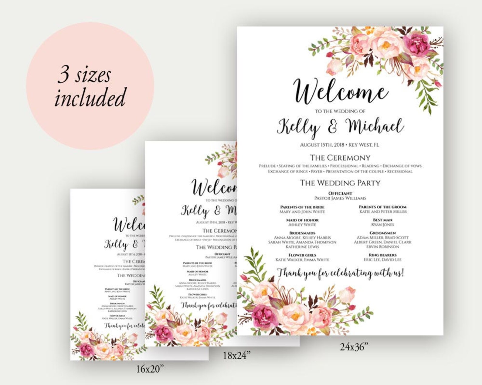 Wedding Program Poster Large Wedding Program Wedding Poster | Etsy