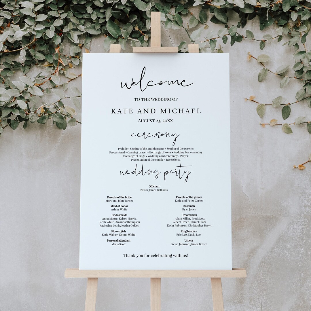 Modern Wedding Program Poster, Minimalist Wedding Program Board ...