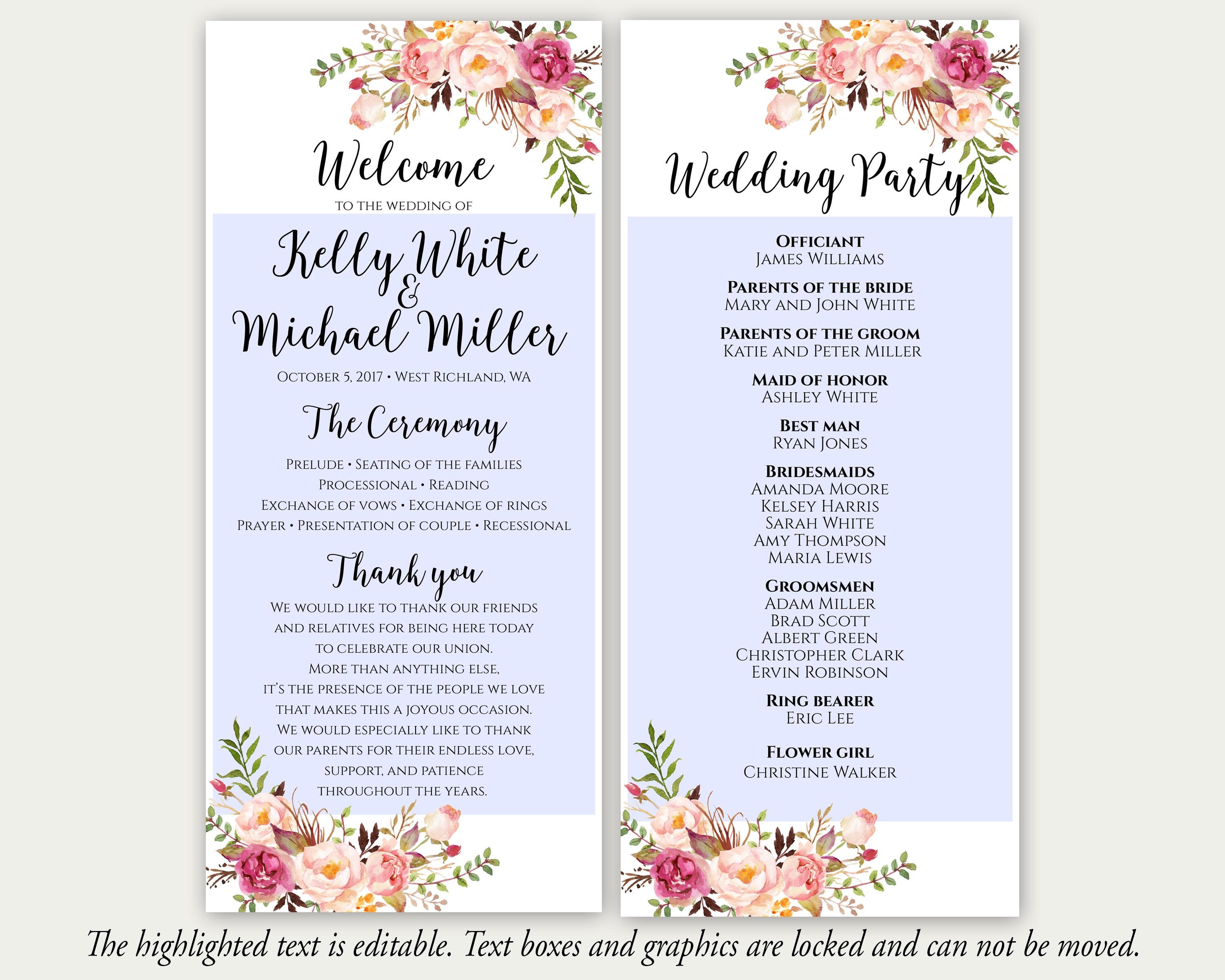 Wedding Program Ceremony Program Wedding Program Template | Etsy