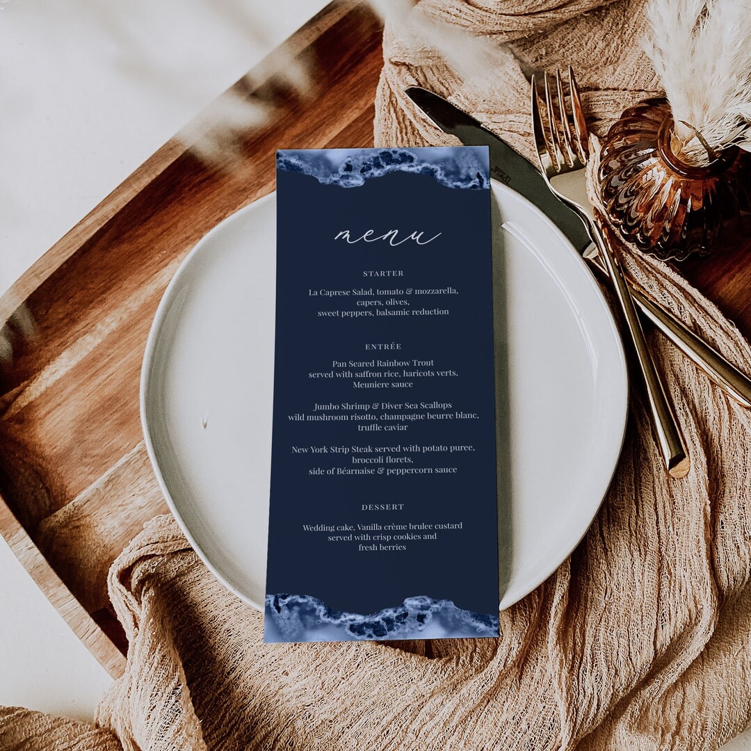 Navy Waves Menu Template, Printable Ocean Wedding Menu Cards, DIY ...