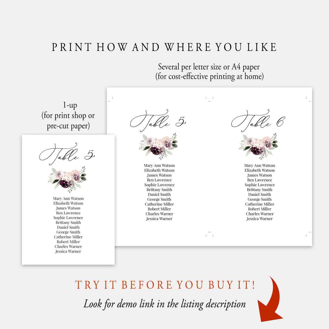 Fully Editable Seating Cards Instant Download Purple Seating - Etsy