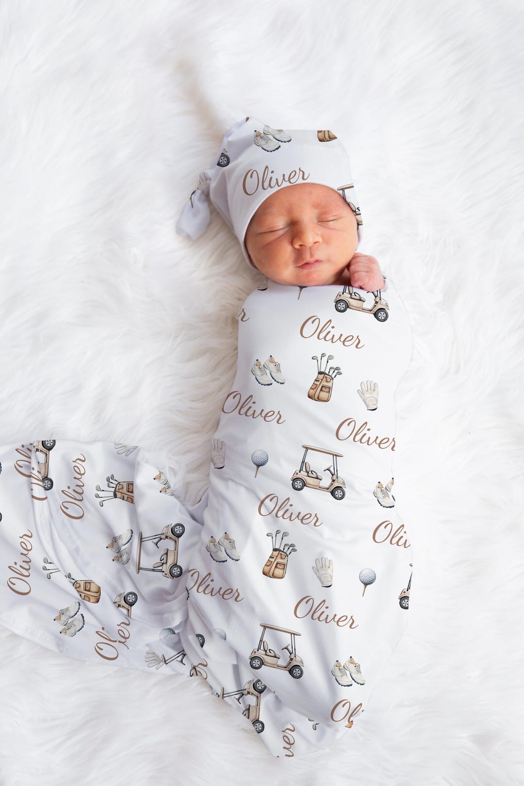 Custom Baby Swaddle and Hat Golf Newborn Swaddle With Name Boy Swaddle ...