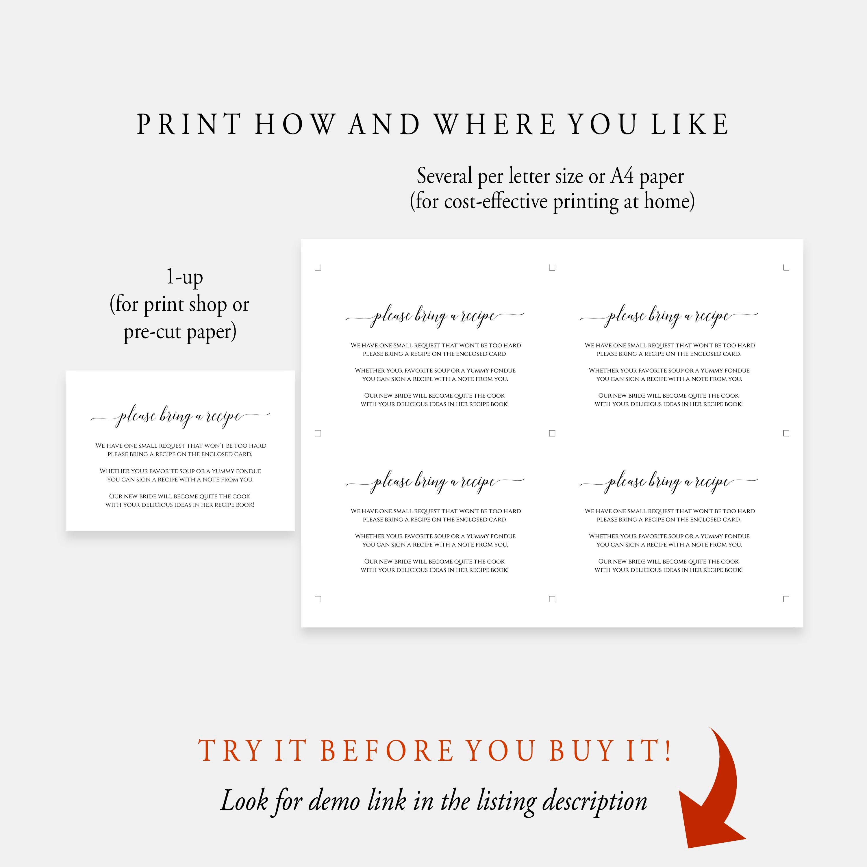 Editable Please Bring A Recipe Template, Instant Download, Bridal ...