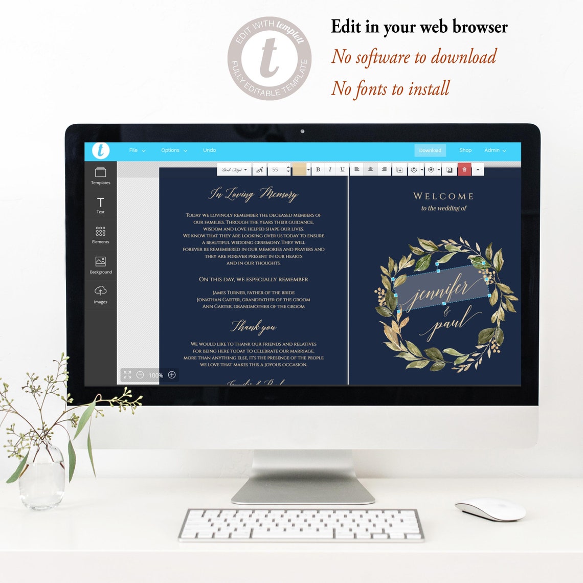 Navy and Gold Folded Program Template Fully Editable Order of - Etsy