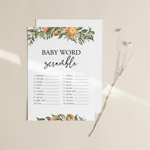 Orange Baby Word Scramble Template, A Little Cutie Baby Shower Game ...