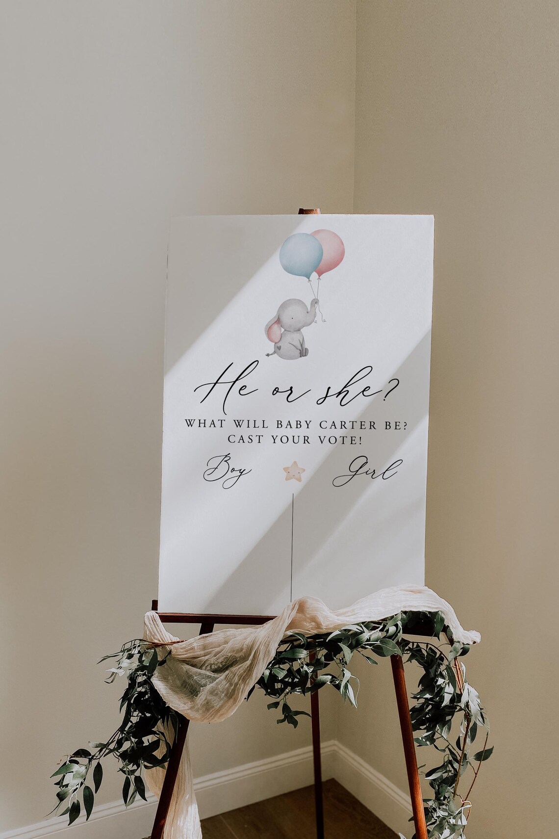 Elephant Gender Voting Sign Template Editable Balloon Gender Reveal ...