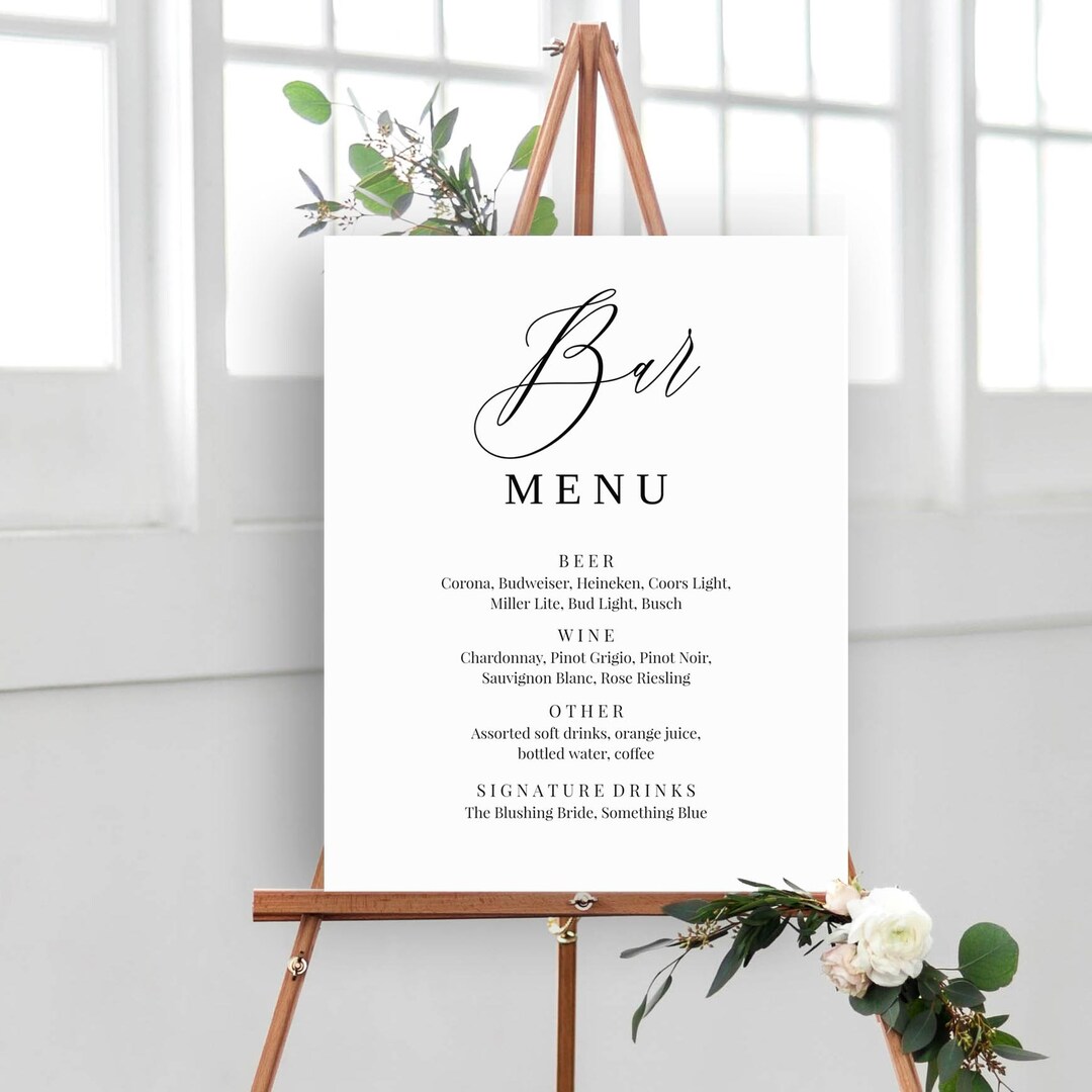 Bar Menu Sign, the Bar Sign, Bar Menu Printable, Drinks Sign, Bar Menu ...