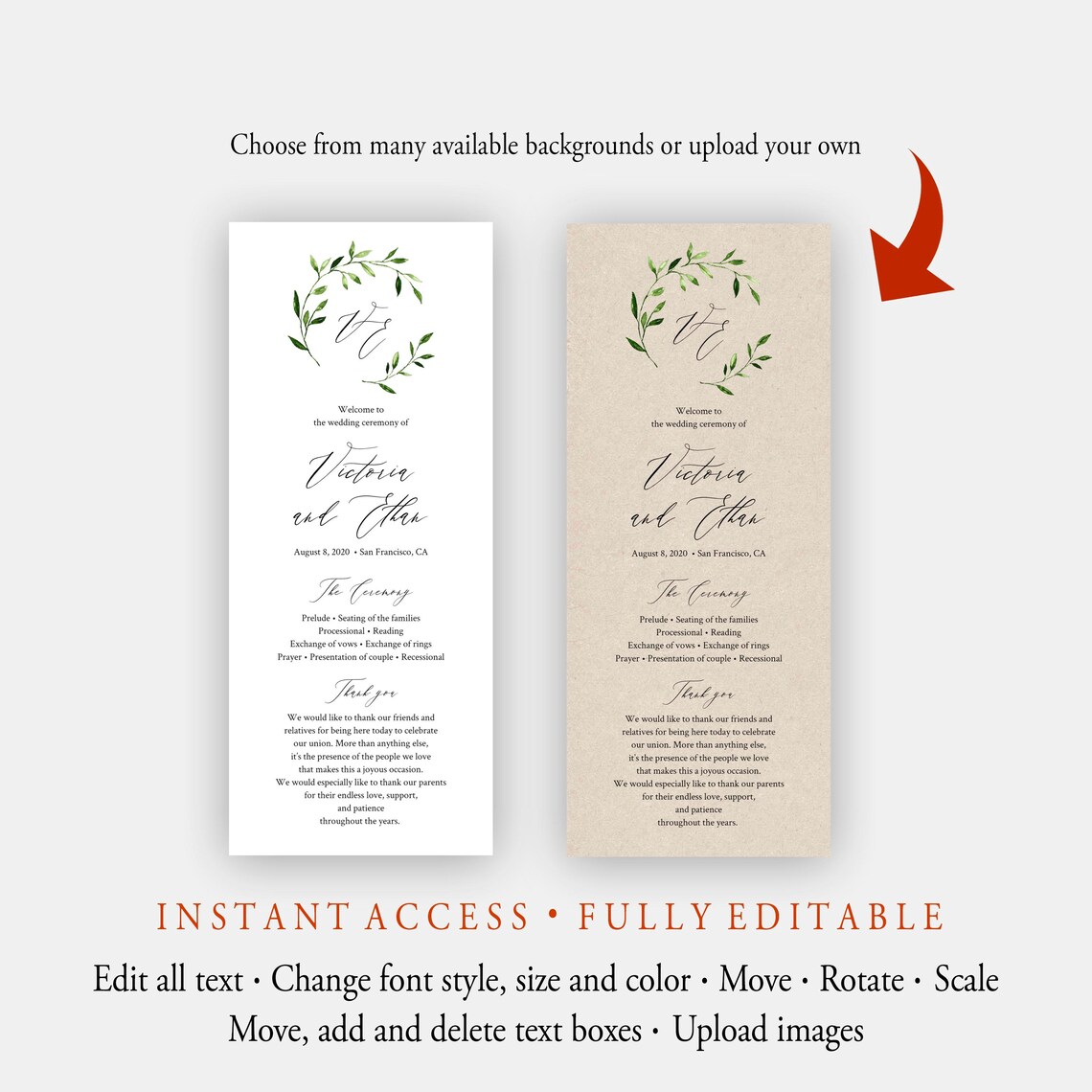 Wedding Program Template Fully Editable Printable Ceremony | Etsy