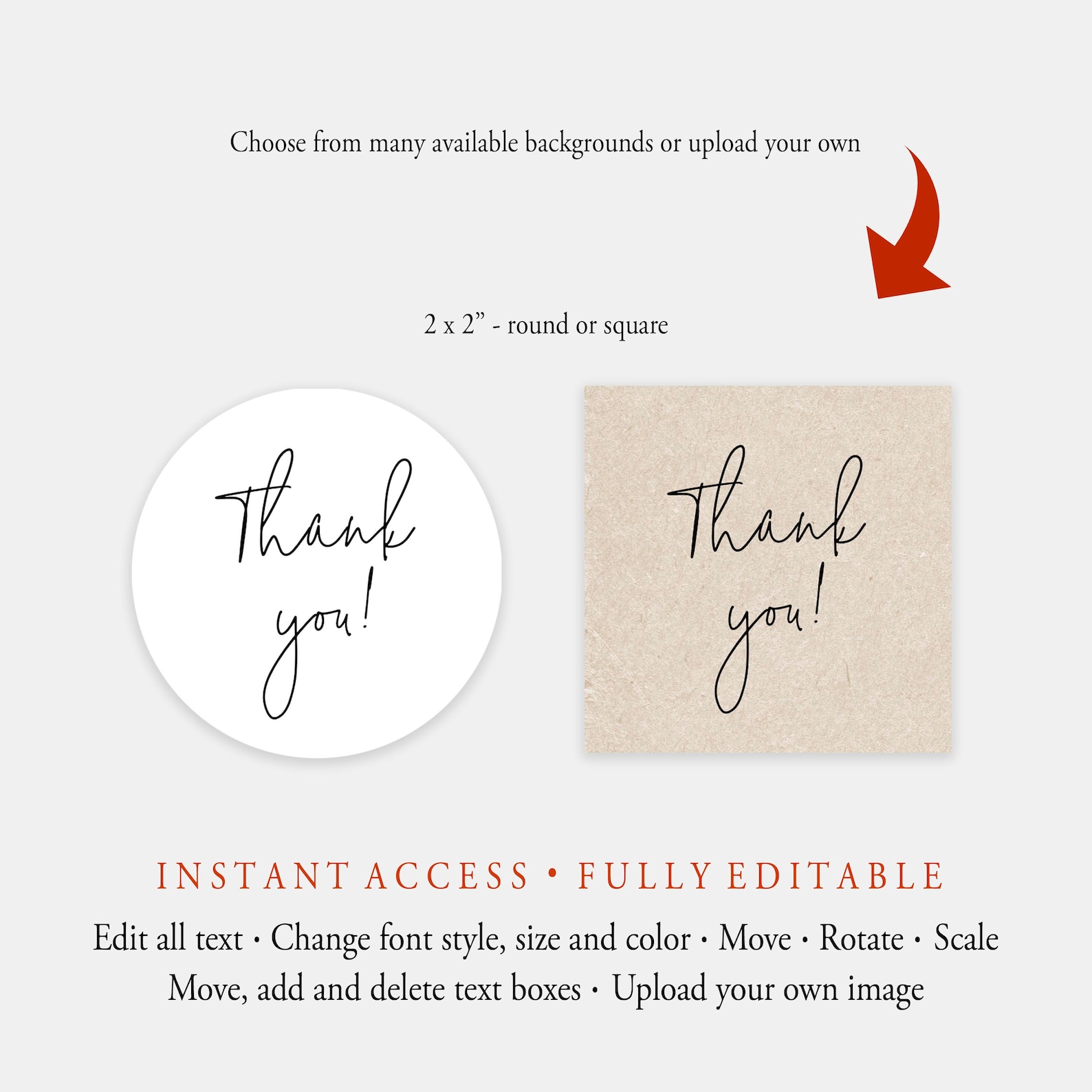 Round Thank You Tags, Simple Thank You Sticker, Editable Thank You ...