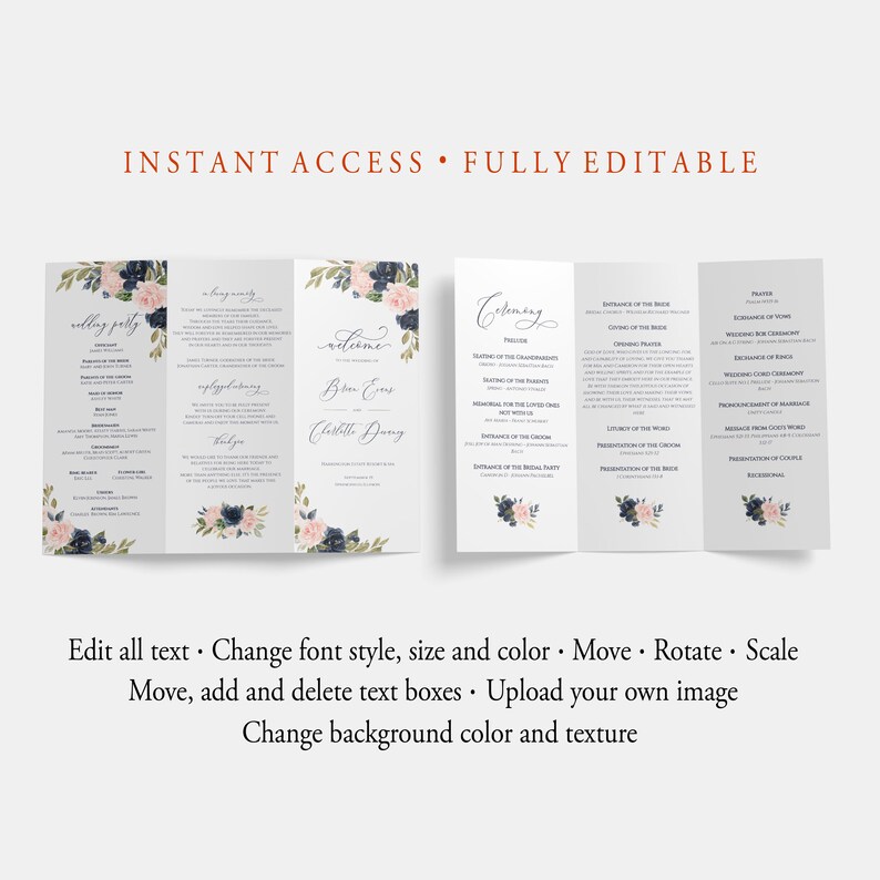 Tri Fold Wedding Ceremony Program Templates