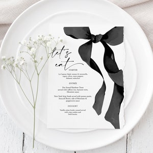 Bow Menu Template Ribbon Wedding Menu Card Black Bow Menu Slim Menu ...