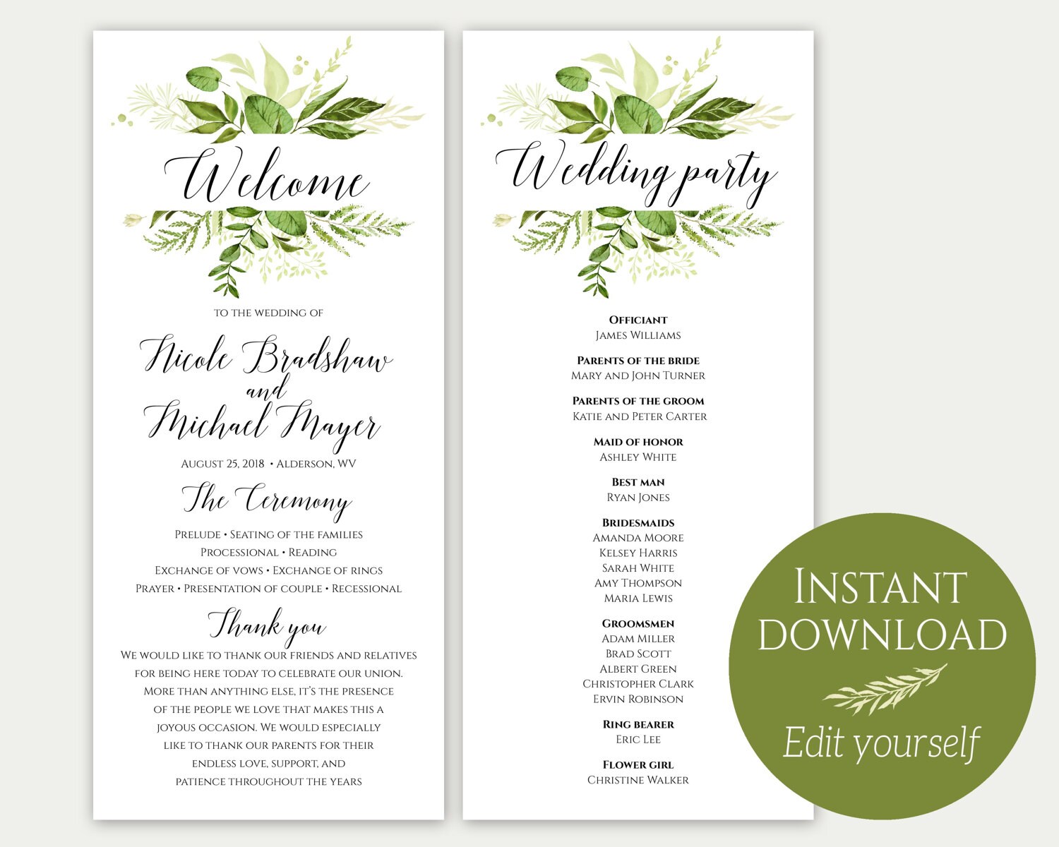 Wedding Program Template Printable Ceremony Template Wedding - Etsy