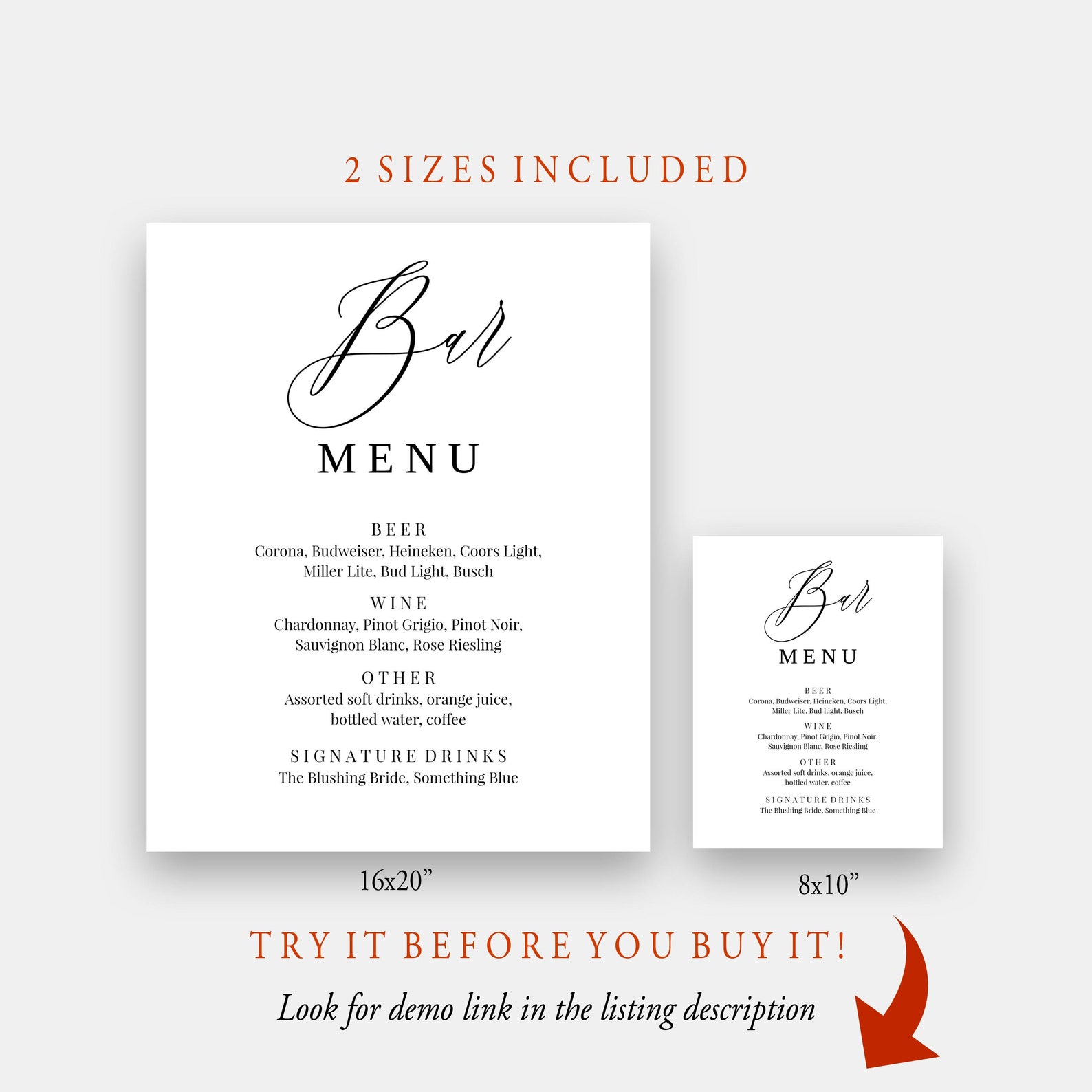 Bar Menu Sign the Bar Sign Bar Menu Printable Drinks Sign | Etsy