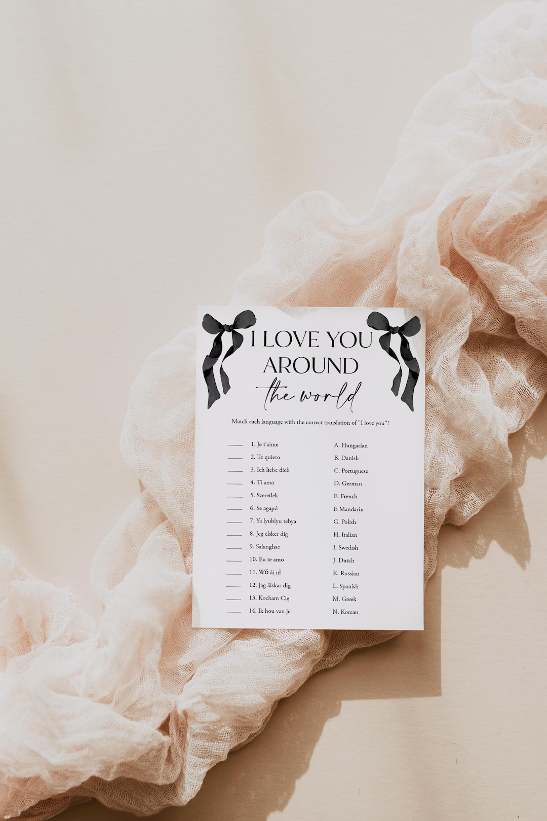 I Love You Around the World Game Black Bow Bridal Shower Game Ribbon I ...