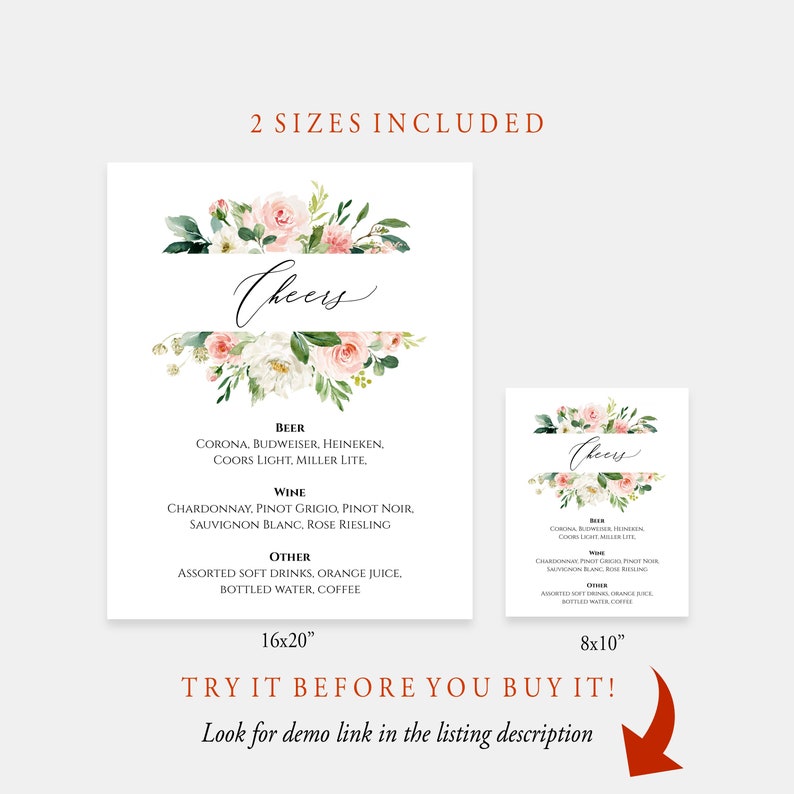 Boho Bar Menu Sign Template Instant Download Bar Sign | Etsy