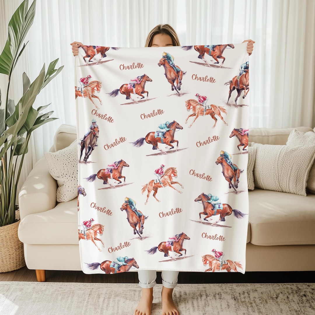 Horse Racing Blanket Custom Derby Blanket Steeplechase Nursery Decor ...