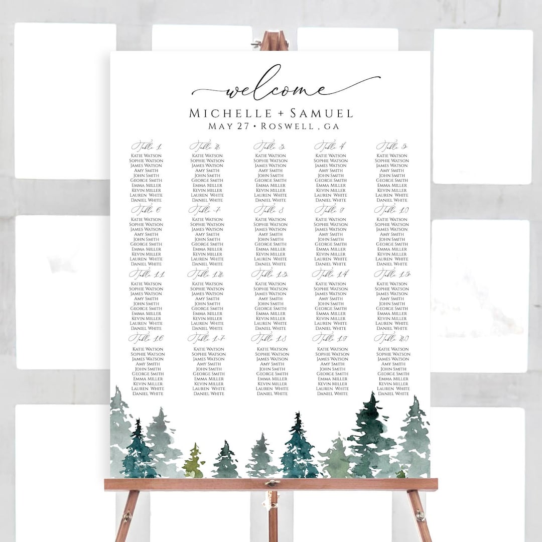 Forest Seating Chart Template, Pine Tree Wedding Seating Board ...