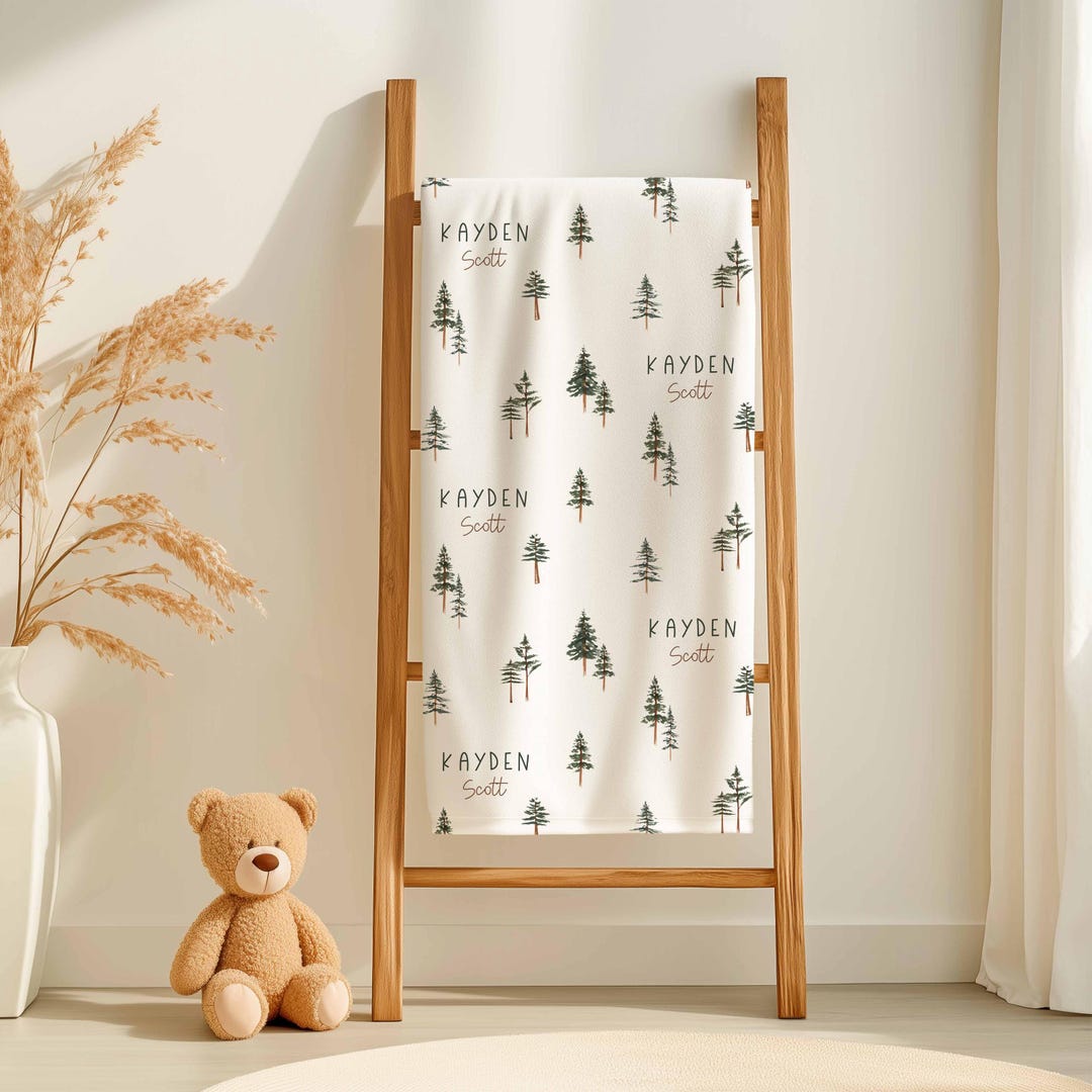 Pine Tree Baby Blanket Custom Twin Baby Gift Evergreen Going Home ...