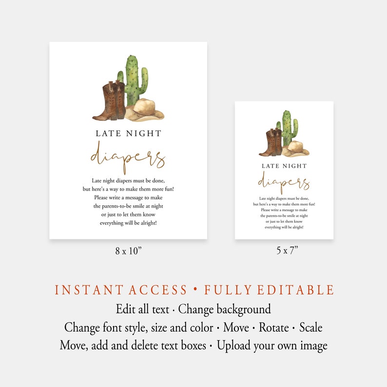 Cowboy Late Night Diapers, Printable Late Night Diaper Sign, Printable ...