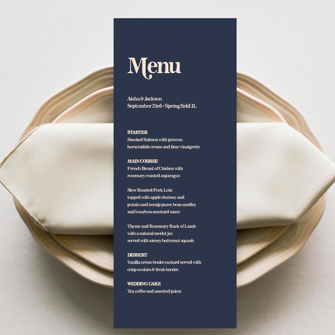 Navy Menu Template Printable Wedding Menu Cards DIY Editable - Etsy