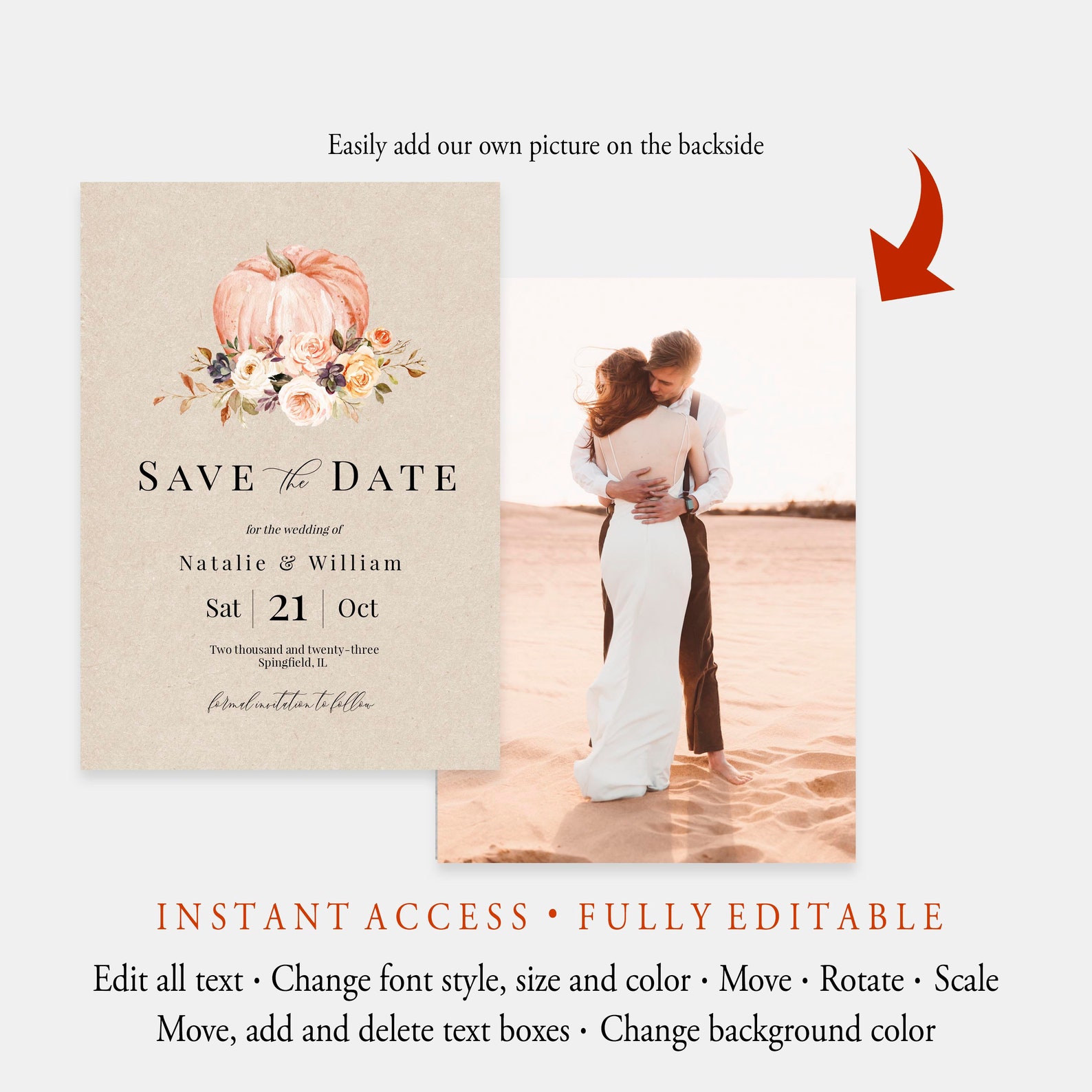 Fall Save the Date Template, Editable Save the Date Cards, Pumpkin Save ...