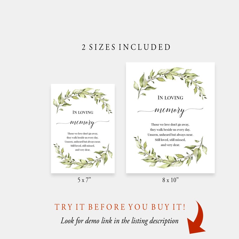 Editable in Loving Memory Sign Printable Memorial Sign - Etsy