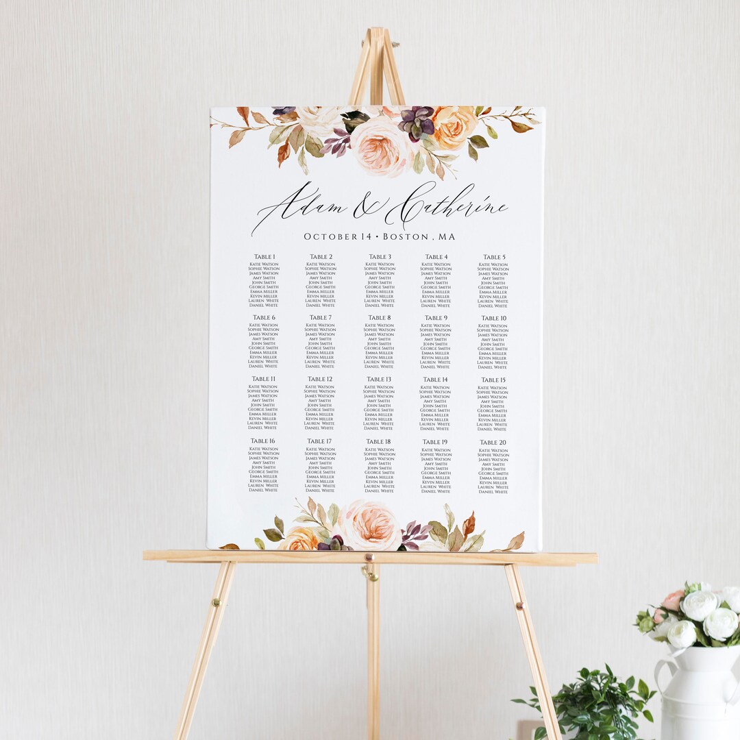 Editable Wedding Seating Chart Template Download, Boho Wedding Seating ...