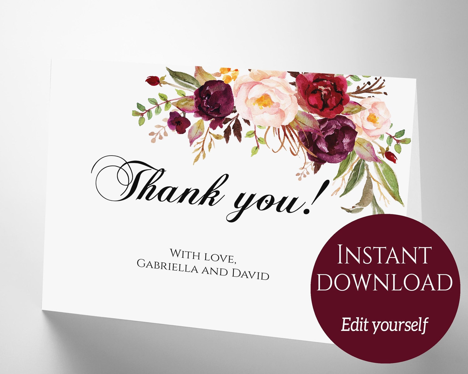 Thank You Card Template Thank You Cards Thank You Notes | Etsy