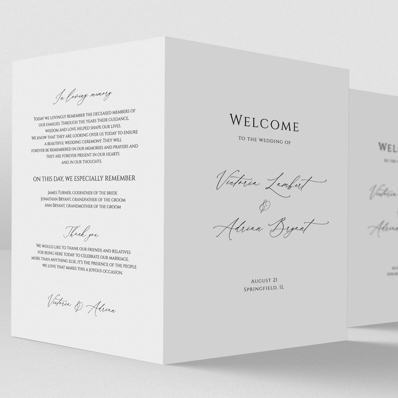 Classic Folded Wedding Program Template Folded Ceremony | Etsy