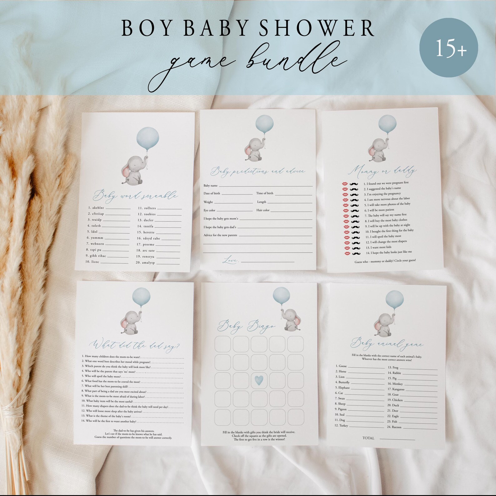 Baby Shower Game Bundle Printable Boy Baby Shower Game Kit Templates ...