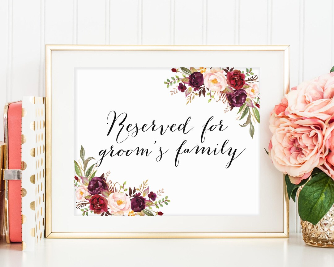 Reserved for Groom's Family, Reserved Sign, Reserved Table Sign ...