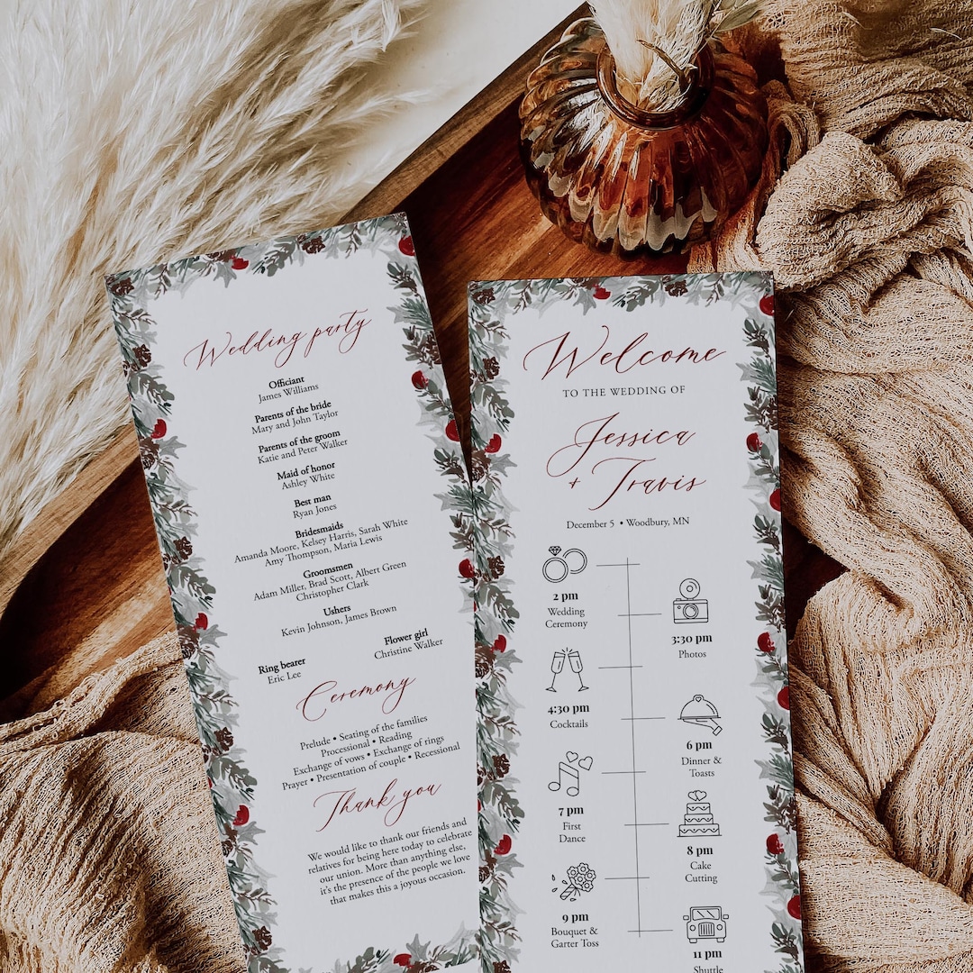 Winter Wedding Program Template Christmas Ceremony Printable Download DIY Elegant Holiday ...