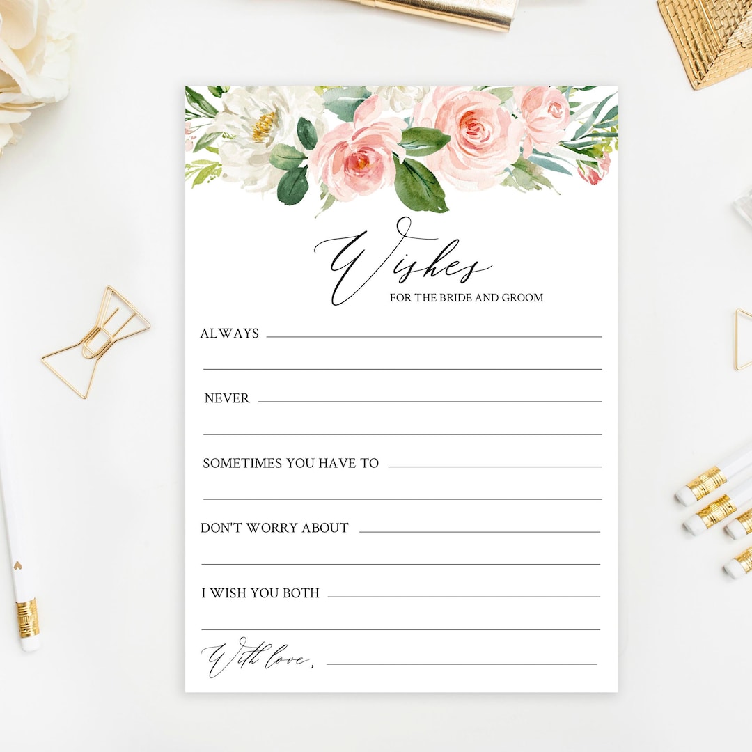 Editable Wishes for the Bride and Groom, Printable Wedding Advice Card ...